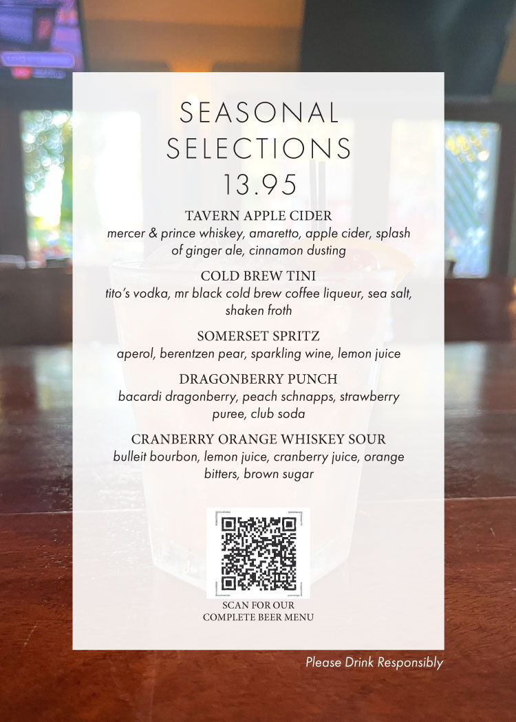 Drink Menu Somerset, NJ Stage House Tavern